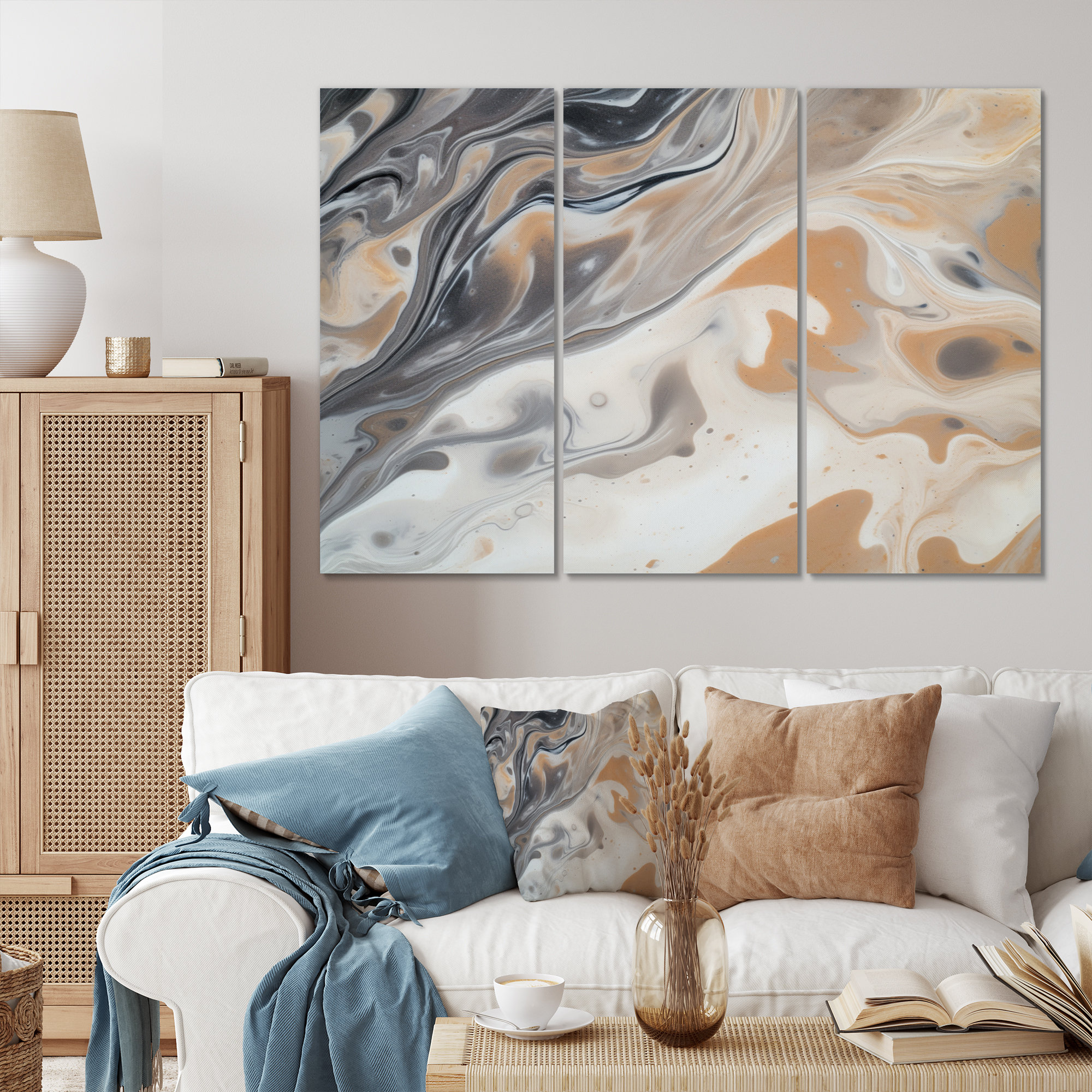 Wrought Studio™ Abstract Marble With Copy Space IX - 3 Piece Wrapped Canvas Print | Wayfair